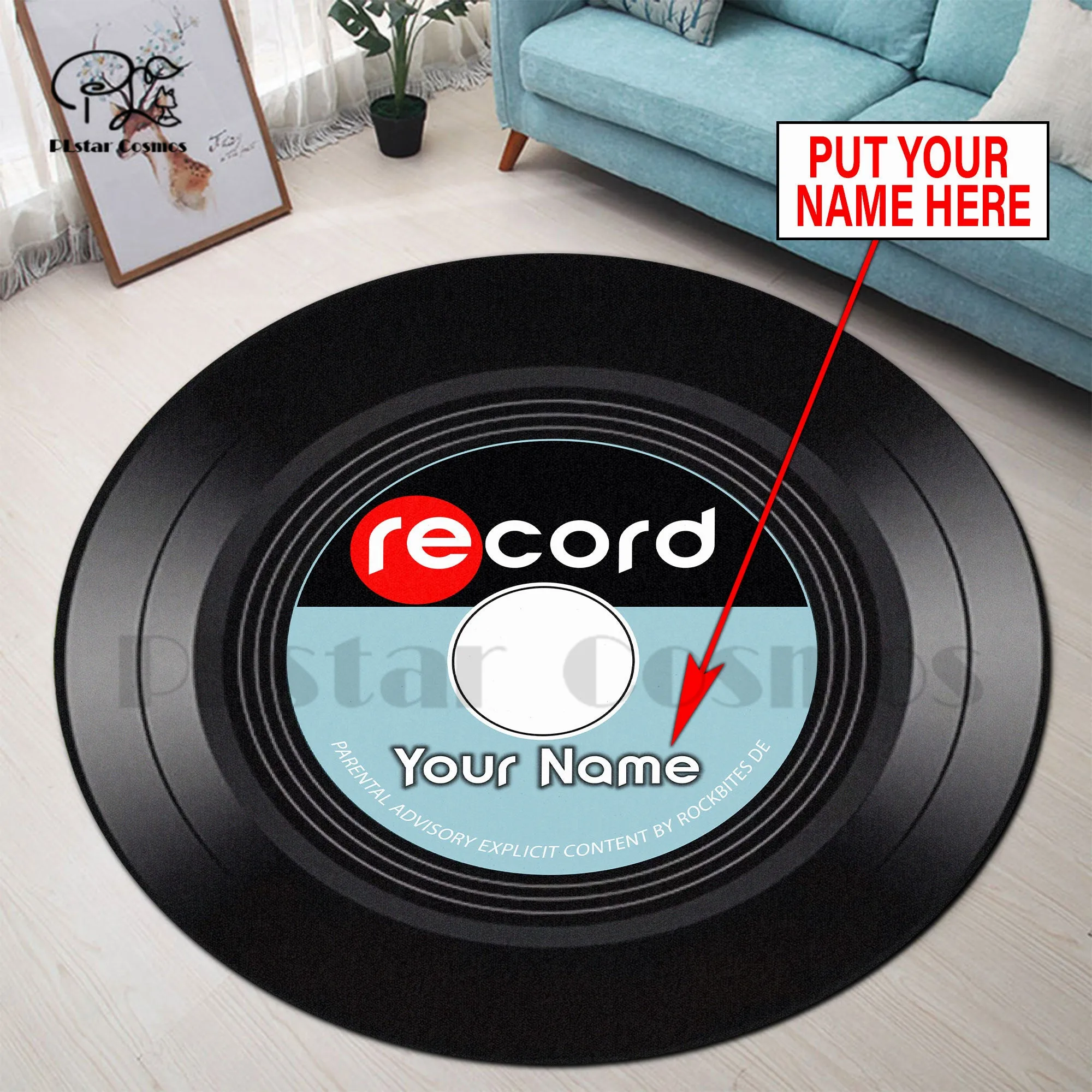 Music Vinyl Record Custom Name Circle Round Rug 3d Area Rug Non-slip ...