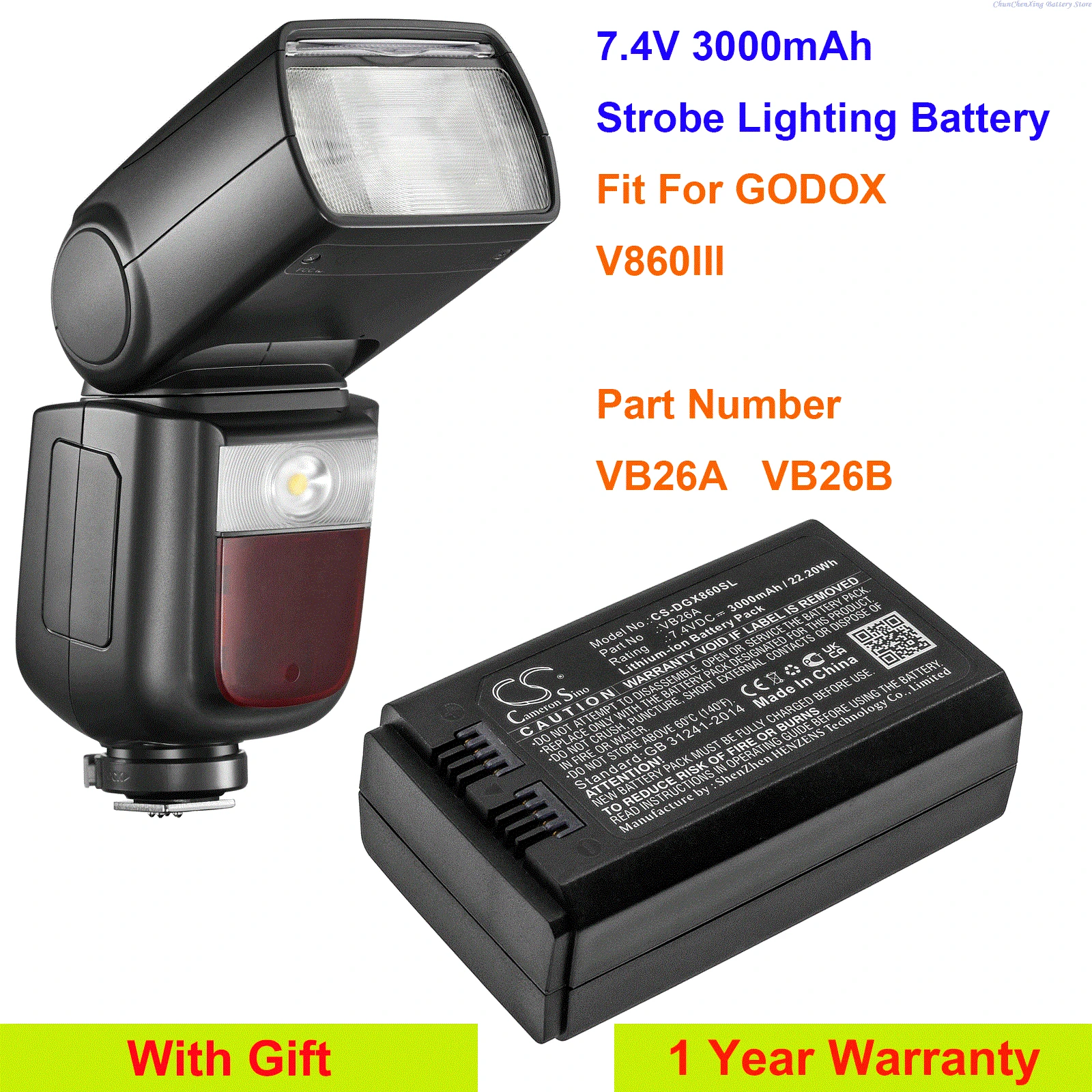Cameron-Sino-7-4V-3000mAh-Strobe-Lighting-Battery-VB26A-VB26B-for-GODOX ...