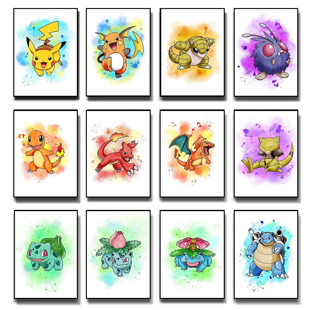 Wall Décor Pikachu Room Decor Squirtle Charmander Art Pokemon Poster Kids Decor Bulbasaur ...