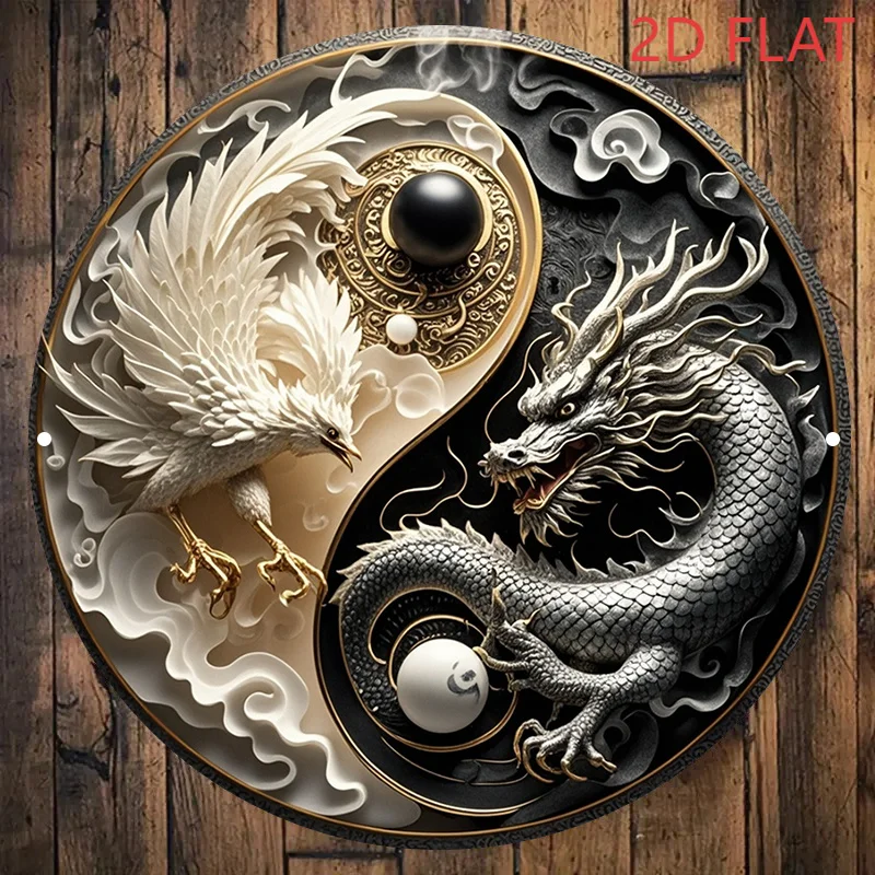 Letrero de metal para pared de Yin Yang, decoración redonda de dragón ...