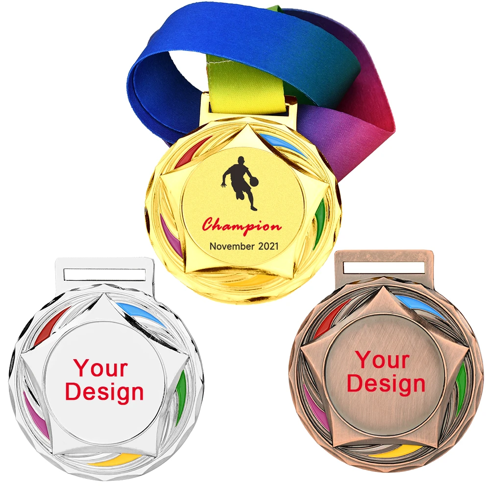 Blank Medals Metal Award Medals with Neck Ribbon Gold Silver Bronze ...