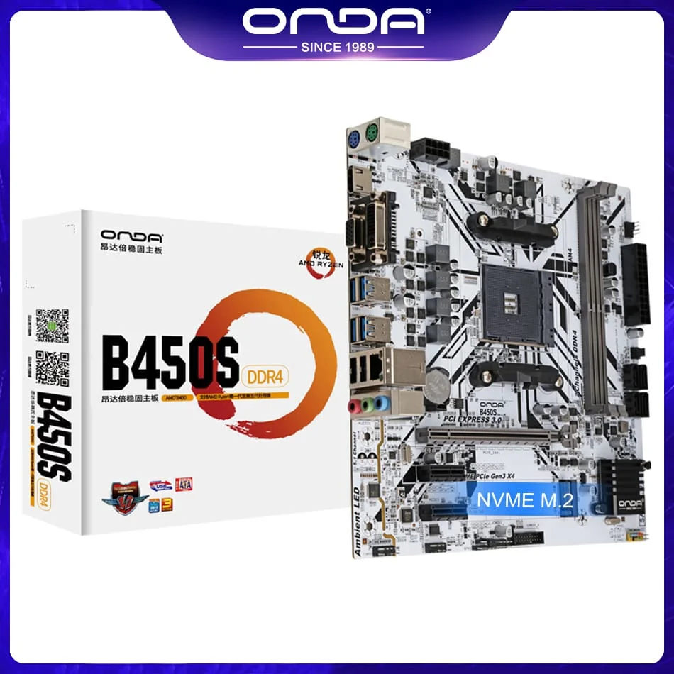 Onda b450s placa mãe b450 amd am4 para ryzen 1/2/3/4/5 gen & athlon processadores 64gb pci e 3.0 ...