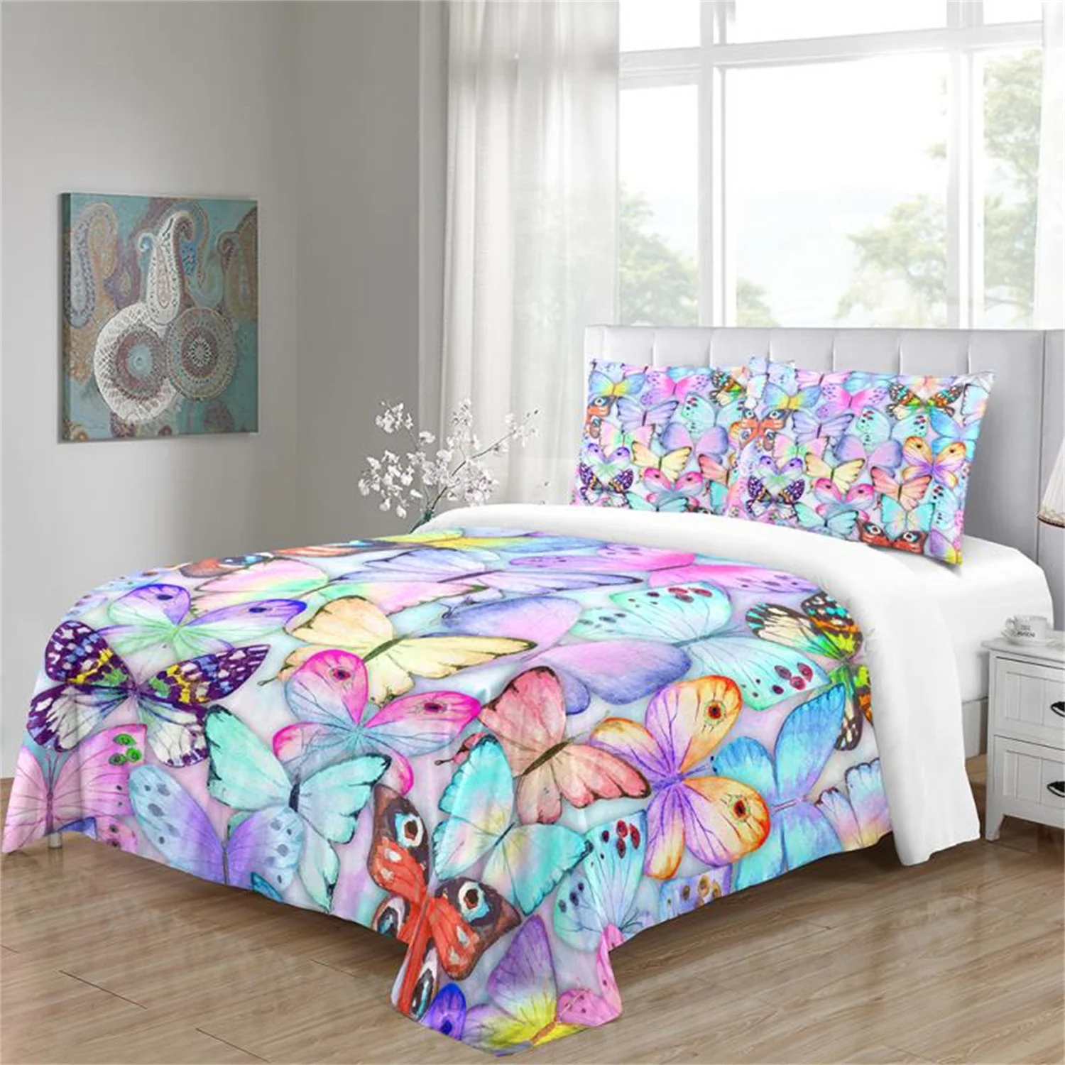 Colorful-Butterfly-Lovely-Cute-Girls-Kids-Rainbow-Design-Bedding-Sets ...