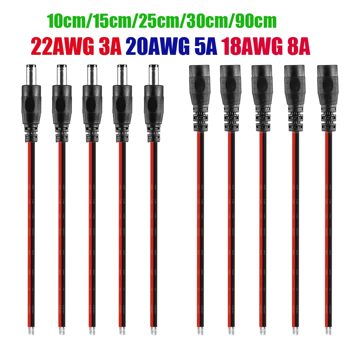 CCTV Camera DC Power Pigtail Cable Female Male 5.5mm 2.1mm 5V 12V ...