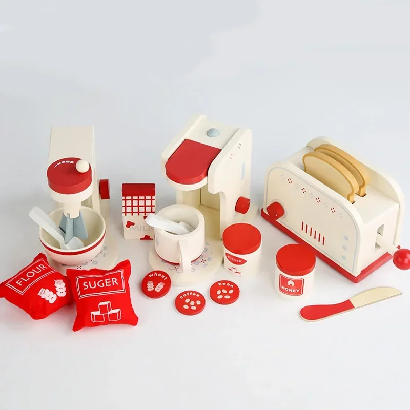 Wooden Kitchen Playset Kids Pretend Play Cooking Kitchen Toy Toaster ...