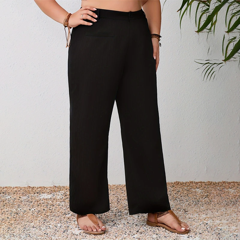 Y-KUKU-Summer-Pants-Plus-Size-Women-Clothing-Black-Casual-Plain-Wide ...