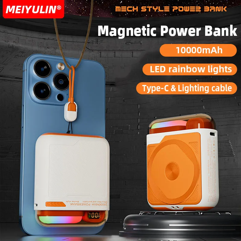 10000mAh Wireless Power Bank With Stand USB C Cable PD20W Fast Charging ...