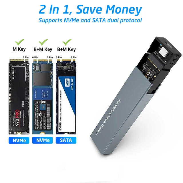 M.2 NVMe SSD Enclosure NVMe to USB / Type-C Adapter 10Gbps USB 3.1 Gen2 ...