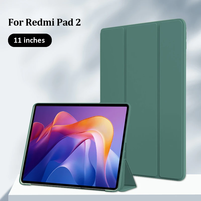 For Redmi Pad 2 Case Trifold PU Leaher Soft TPU Back Stand Tablet Shell ...
