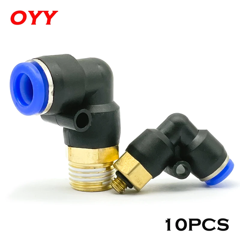 10PCS/Lot PL Elbow Pneumatic Fitting 1/4 3/8 1/2 1/8 BSP Male Thread L Shape Push In Hose OD 6 8 ...