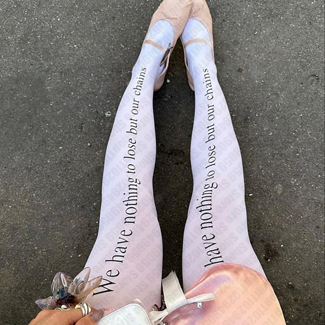 2000s Harajuku White Graffiti Cross Print Long Socks Over Knee Thigh ...