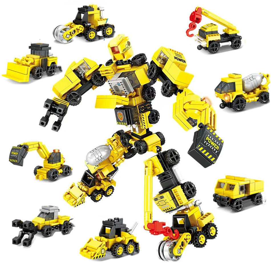 405pcs 8in1 Engineering Transformation Robot Building Blocks Lifting ...