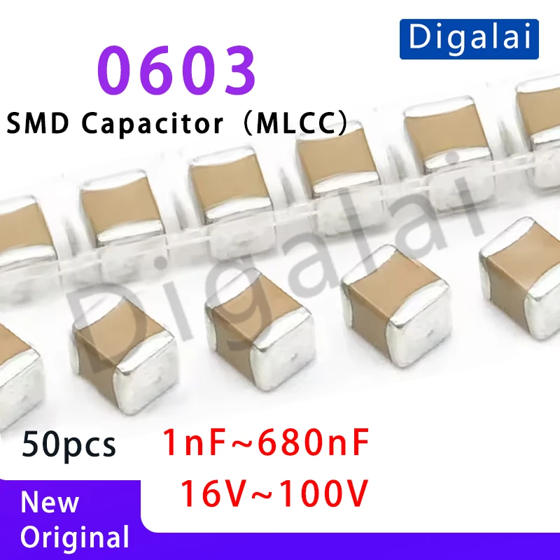 50pcs 0603 SMD Chip Multilayer Ceramic Capacitor 1nF - 680nF 16v-100v ...