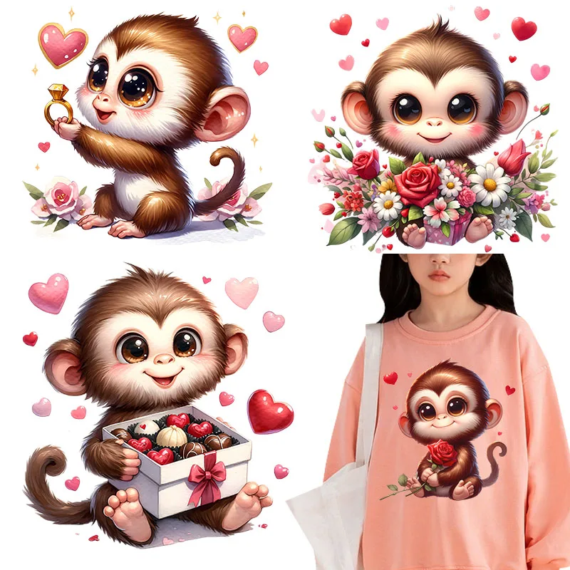 Cute-Valentine-s-Day-Monkey-Iron-on-transfer-for-Children-clothing-dtf ...