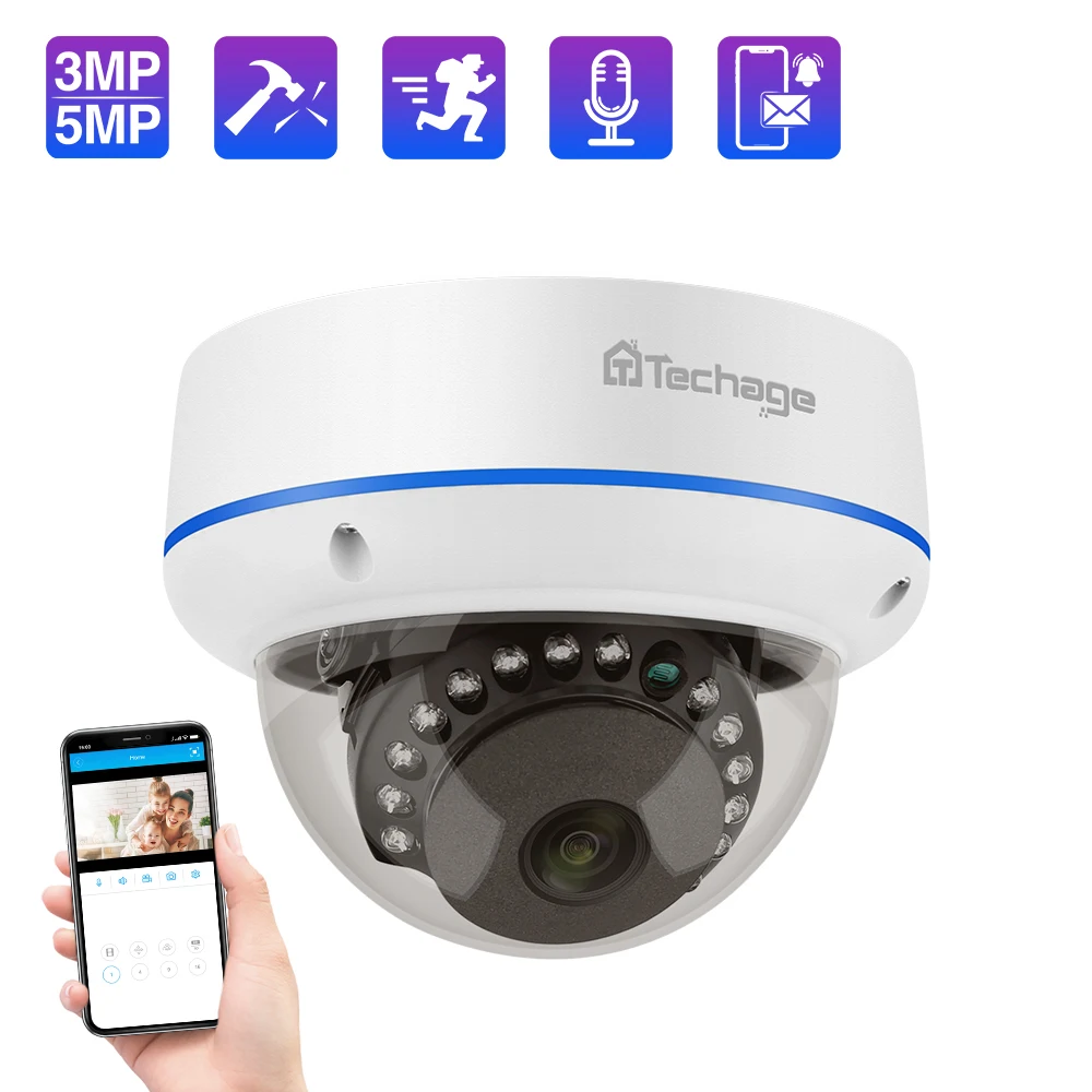 Techage 5MP Security POE Camera 3MP 48V Dome Outdoor Indoor IP Camera ...