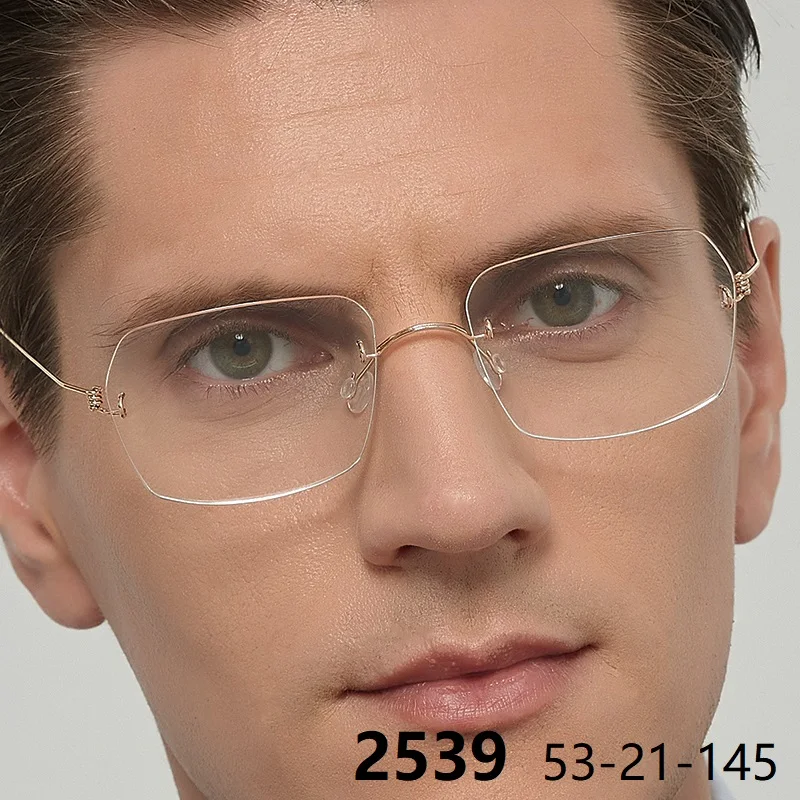High Quality Rimless Glasses Frame Men Titanium Square Business Light ...
