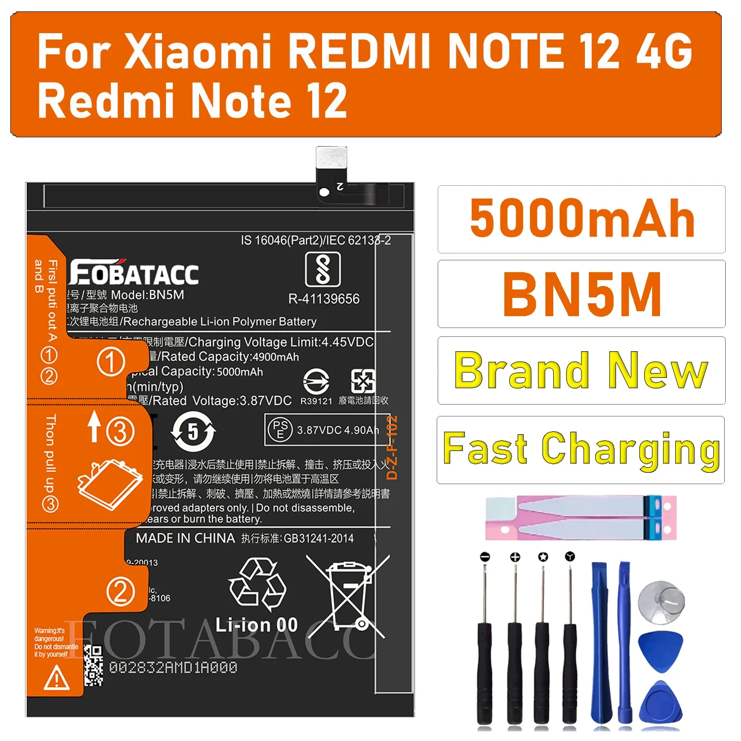 2026 Years 100% New Original Battery BN5M For XIAOMI REDMI NOTE 12 4G ...