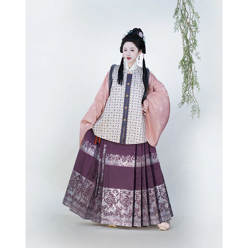 4-Colors-Hanfu-Woven-Gold-Satin-Ming-Made-4-5-Meters-Pleated-Horse-Face ...
