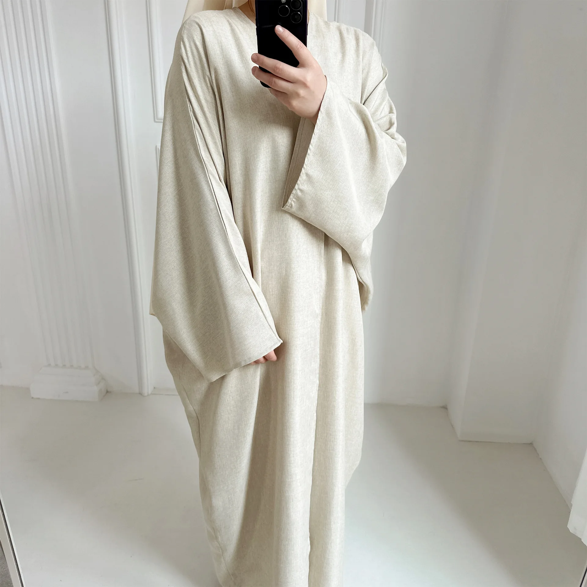 Abayas en lin de coton pour femmes, Robe Hijab musulmane, Kimono de ...