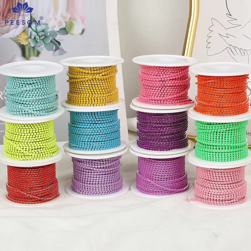 PEESOM-NewSS6-2mm-Sliver-Bottom-Rhinestone-Cup-Chain-Sew-On-Colorful ...