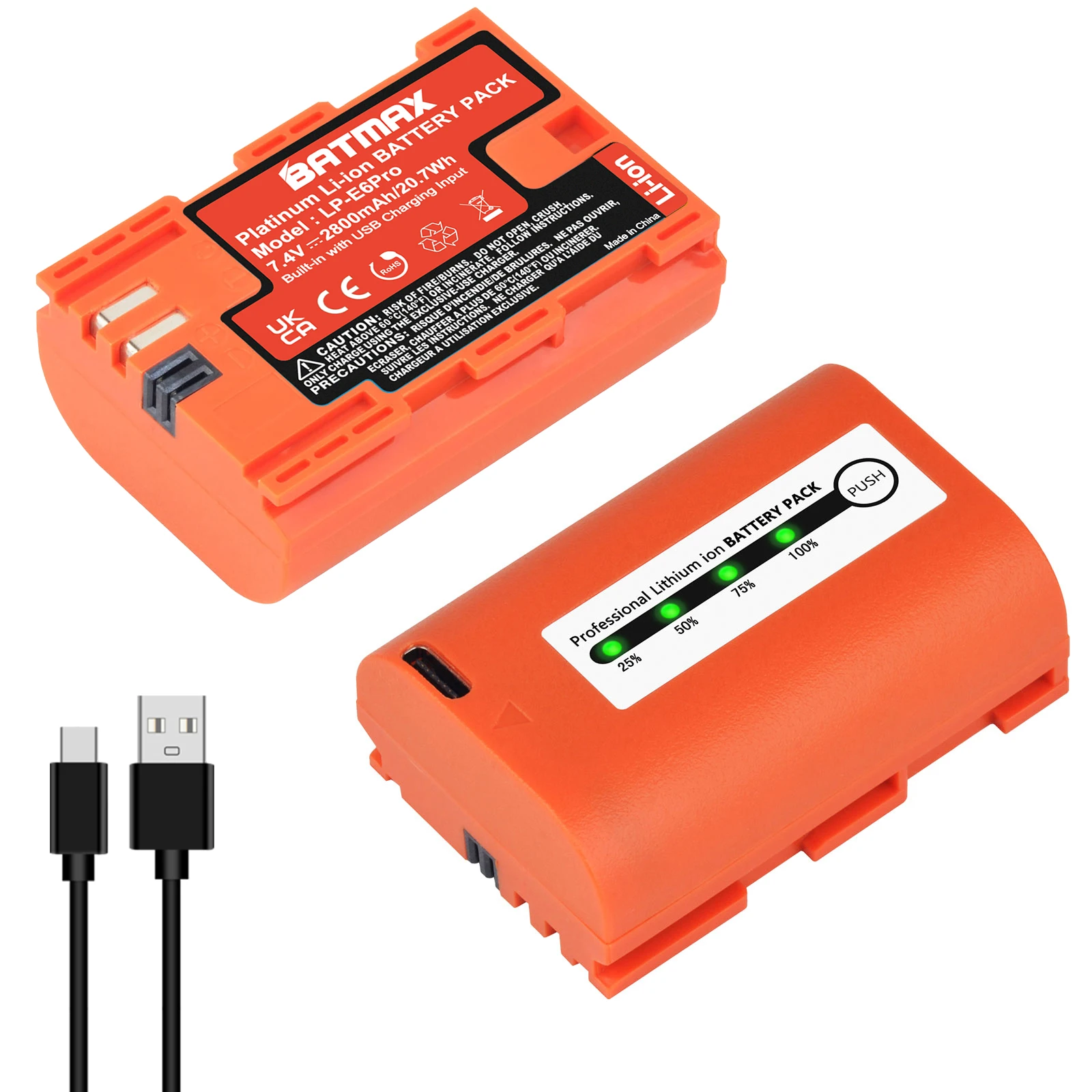 Batmax 2800mAh LP-E6N LP-E6 Battery with Type-C Input for Canon EOS R7 ...