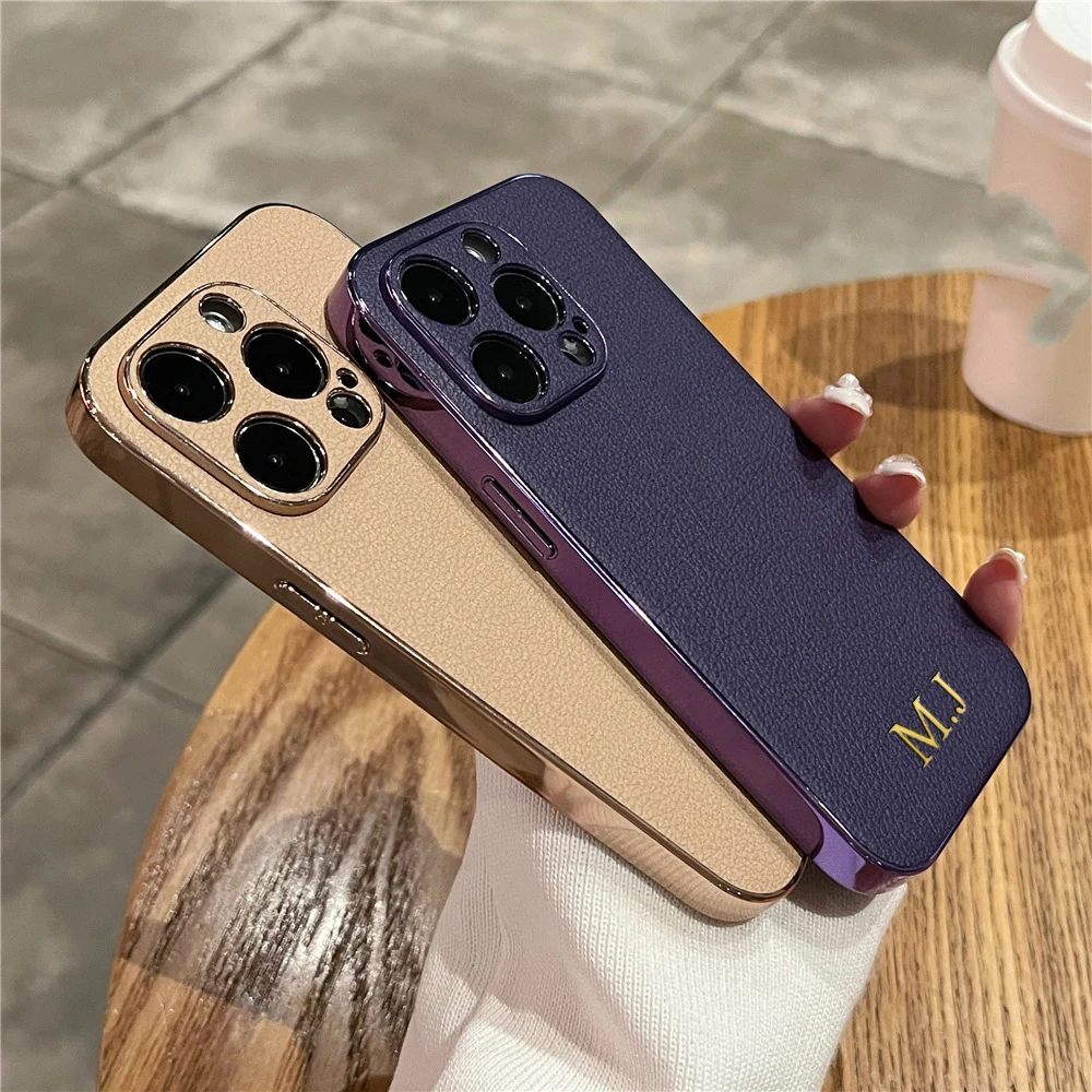 Coque en cuir PU souple avec initiales pour iPhone, étui personnalisé ...