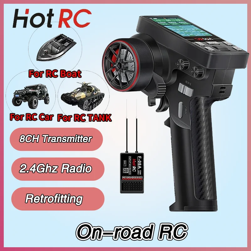 HOTRC CT-8B-8CH Transmitter Remote Controller 2.4Ghz Radio for RC Model ...