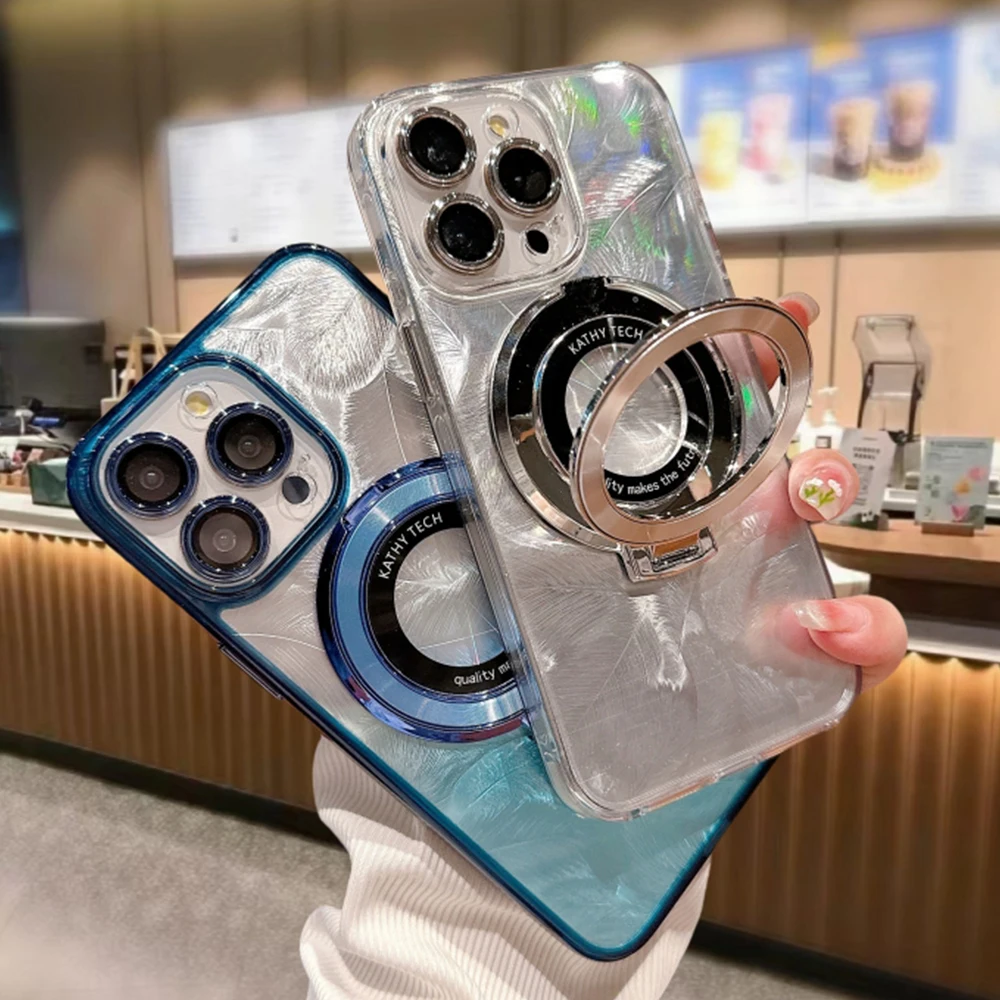 Plating-Colorful-Feather-Pattern-Ring-Bracket-Magnetic-Case-for-iPhone ...