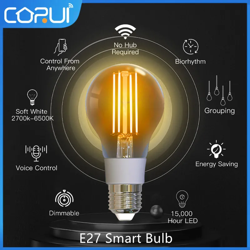 Corui Tuya Wifi Smart Filament Bulb Ac 90-250v E27 Dimmable Led Light ...