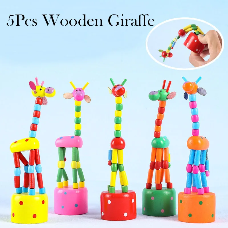 5Pc Colorful Wooden Dancing Giraffe Push Up Puppet Toys for Kids ...