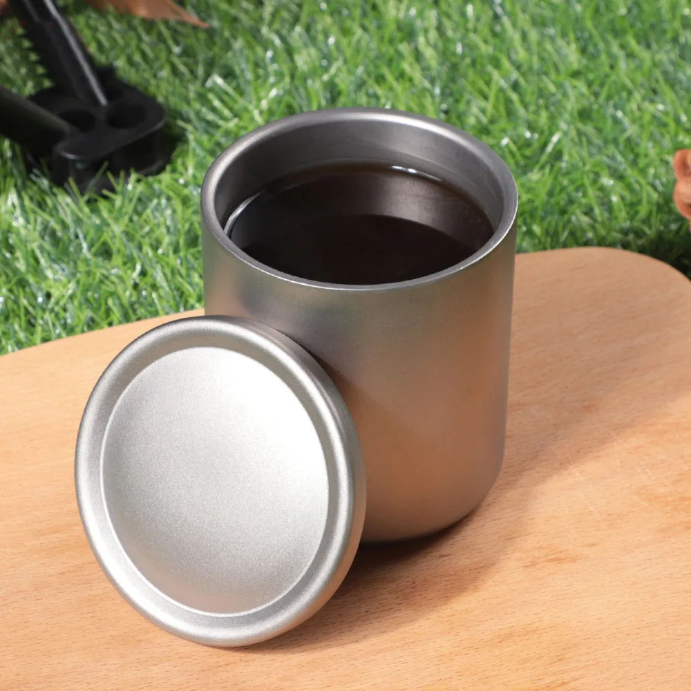 Portable Water Cup with Lid,Double Layer,Pure Titanium,Heat-proof,Anti ...