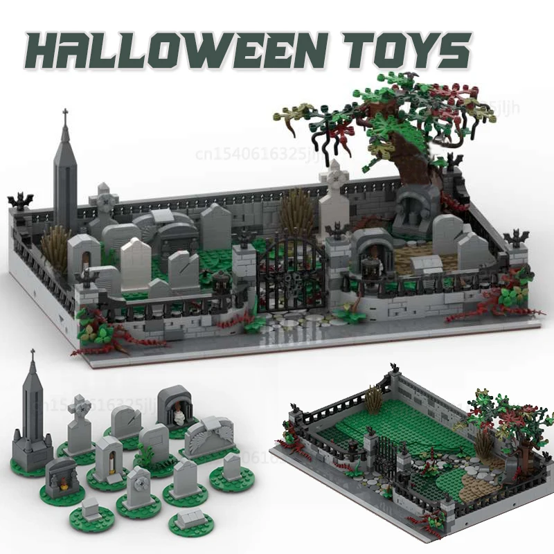 MOC-Halloween-Cemetery-Building-Block-Tombstone-Bricks-Model-City ...