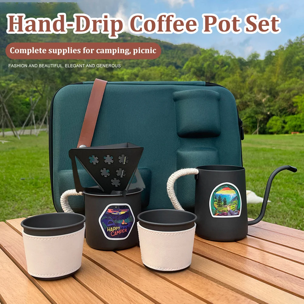 Outdoor-Camping-Coffee-Kettle-and-Cup-Set-Stainless-Steel-Hand-Drip ...