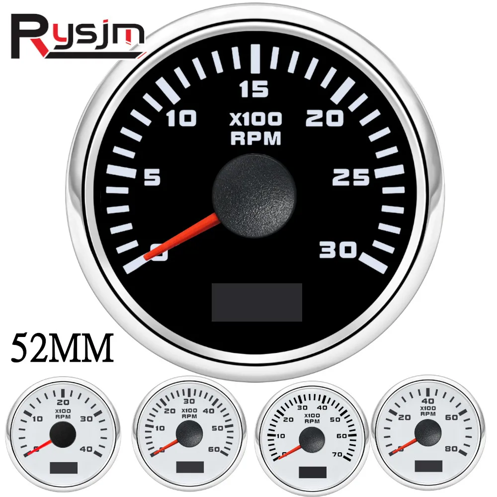 3000-4000-6000-7000-8000-RPM-52mm-Boat-Tachometer-Hourmeter-Gauge ...