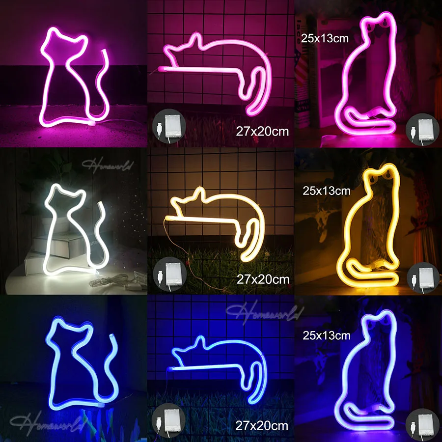 Cat LED Neon Sign Animal Decoration Lamp Night Light USB / Battery ...