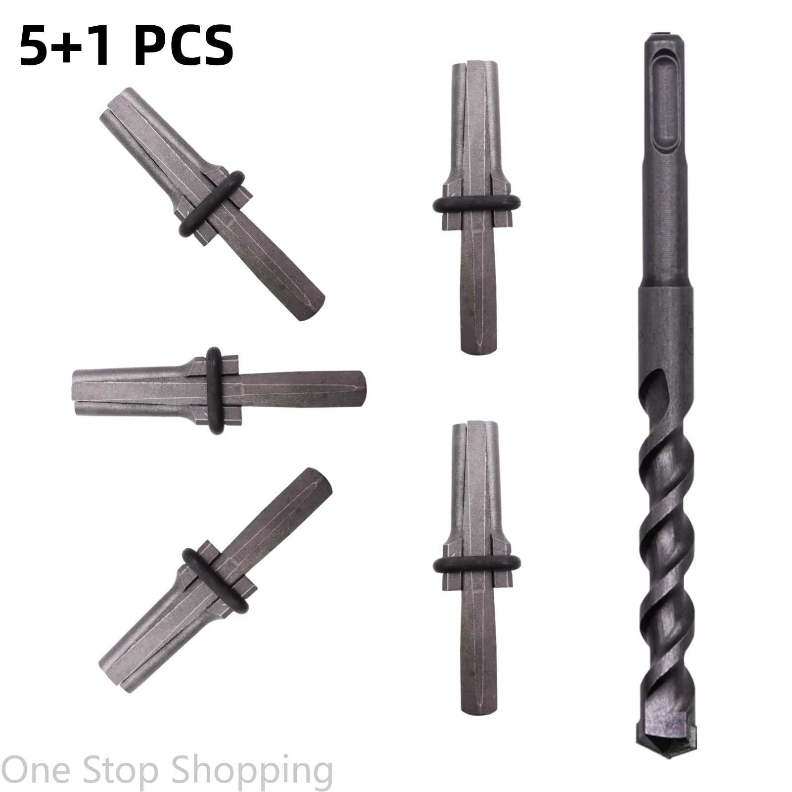 5+1PCS Rock Splitting Wedges and Rotary Hammer Drill Bit Stone Splitter ...