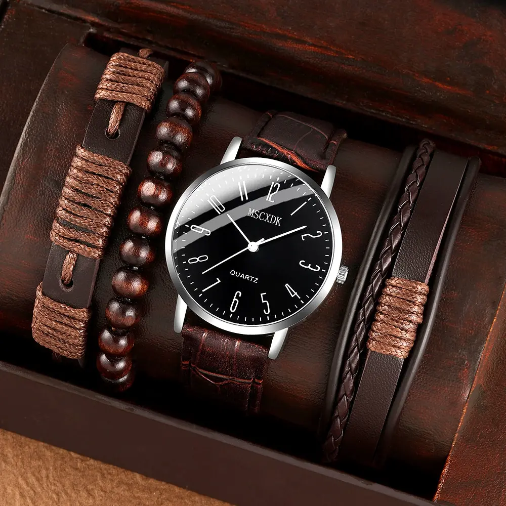 4PCS-Set-Fashion-Mens-Bracelet-Watches-Men-Business-Quartz-Wrist-Watch ...