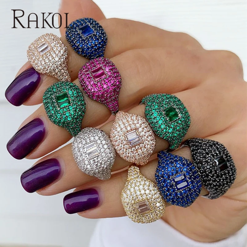 RAKOL INS Trendy Hip Hop Punk Rings for Women Luxury Brilliant Zircon ...