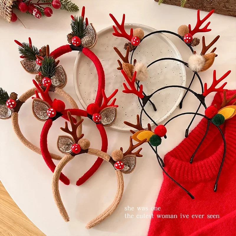 2PCS Christmas Headband Reindeer Antlers Horn Hair Band Clasp Headwear ...