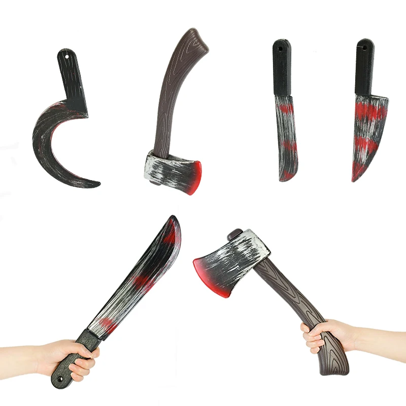 Armas-sangrientas-falsas-de-Halloween-cuchillo-de-pl-stico-hacha-Hoz ...