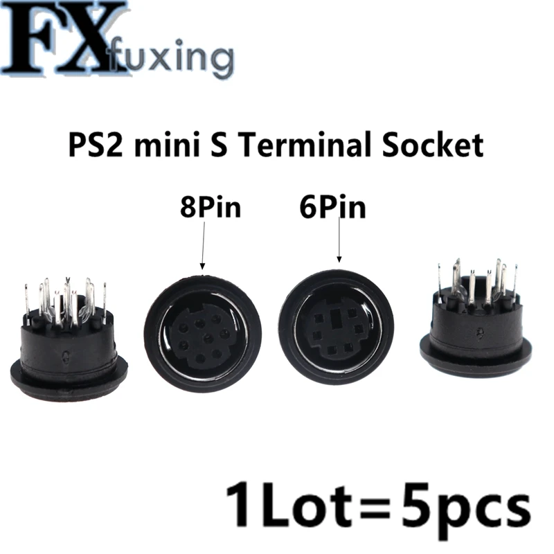 5Pcs 6Pin 8Pin Mini DIN Female Socket Adapter 6 8 Poles PS2 Circular ...