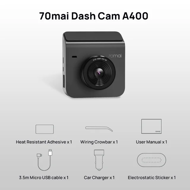 70mai Dash Cam A400 Car DVR 145° FOV 1440P Resolution 70mai A400 Car Recorder Support Rear Cam ...
