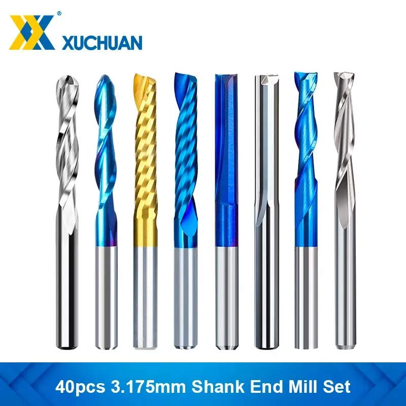 CNC Cutter Kit 40pcs 1/8 Shank Carbide Milling Cutter Ball Nose End ...