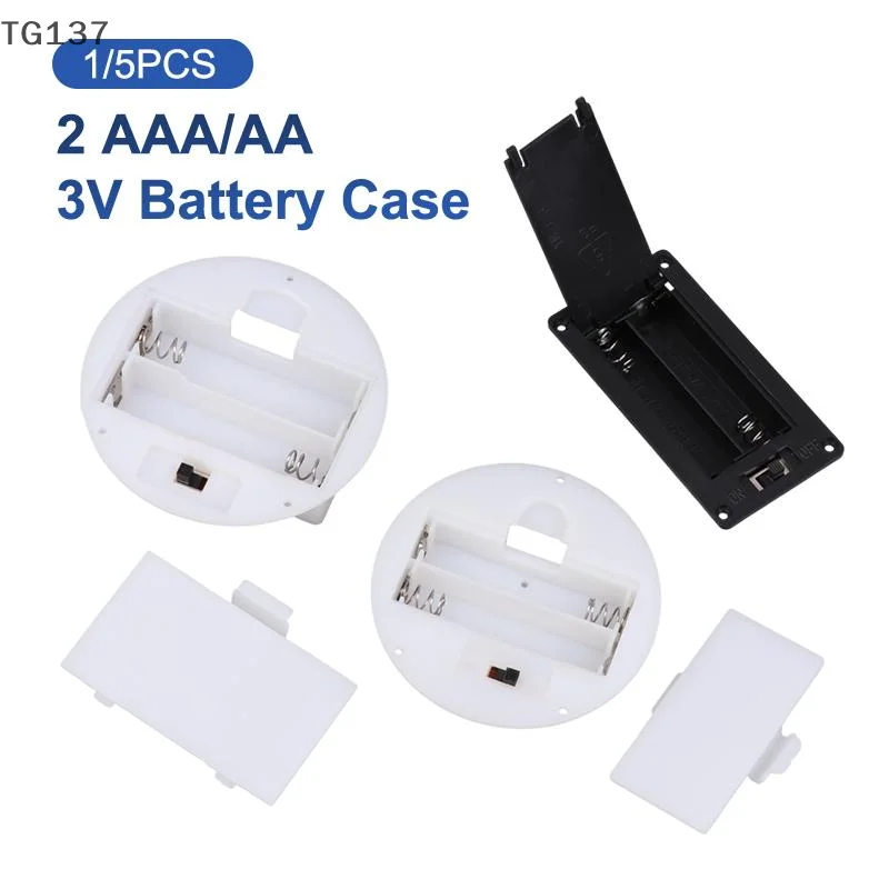1/5Pcs Round Embedded Battery Holder Case with Switch Cover 2 AAA/AA 3V ...
