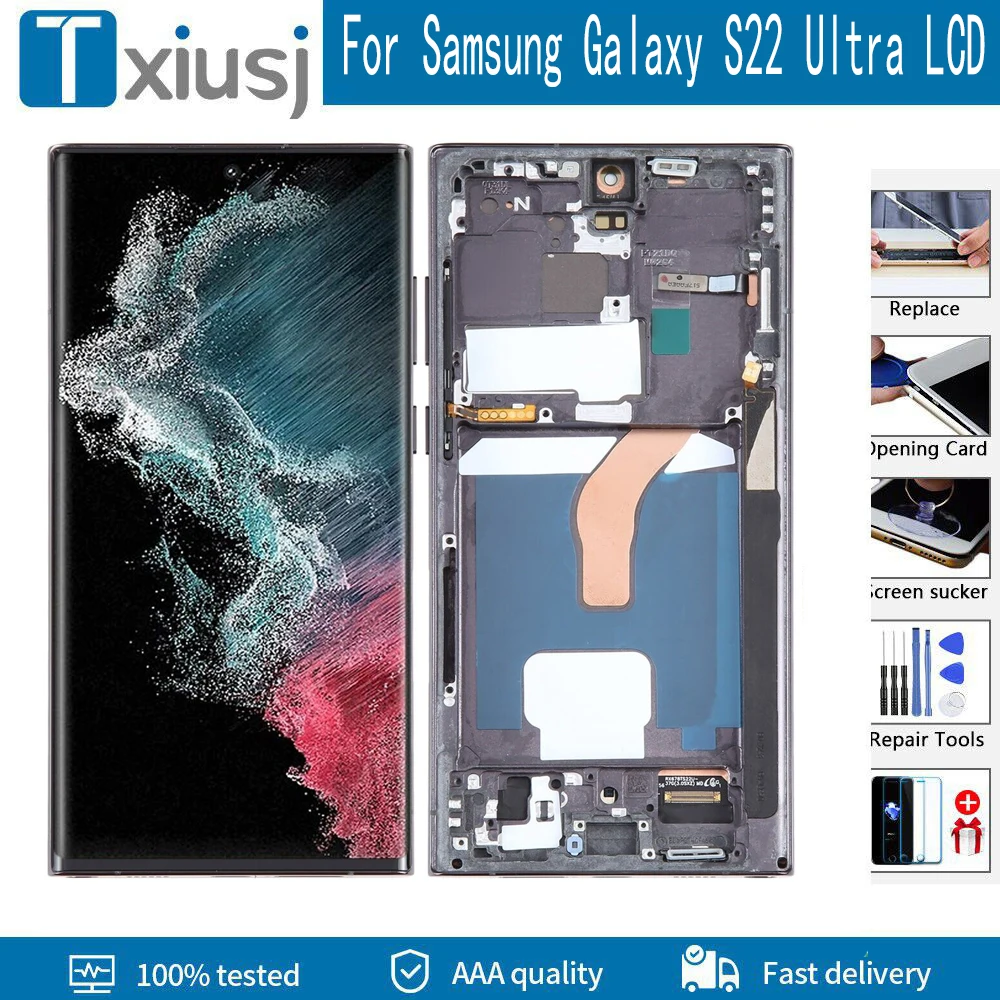 Super-OLED-For-Samsung-Galaxy-S22-Ultra-LCD-Display-S908-S908U-S908B-Touch-Screen-Digitizer ...