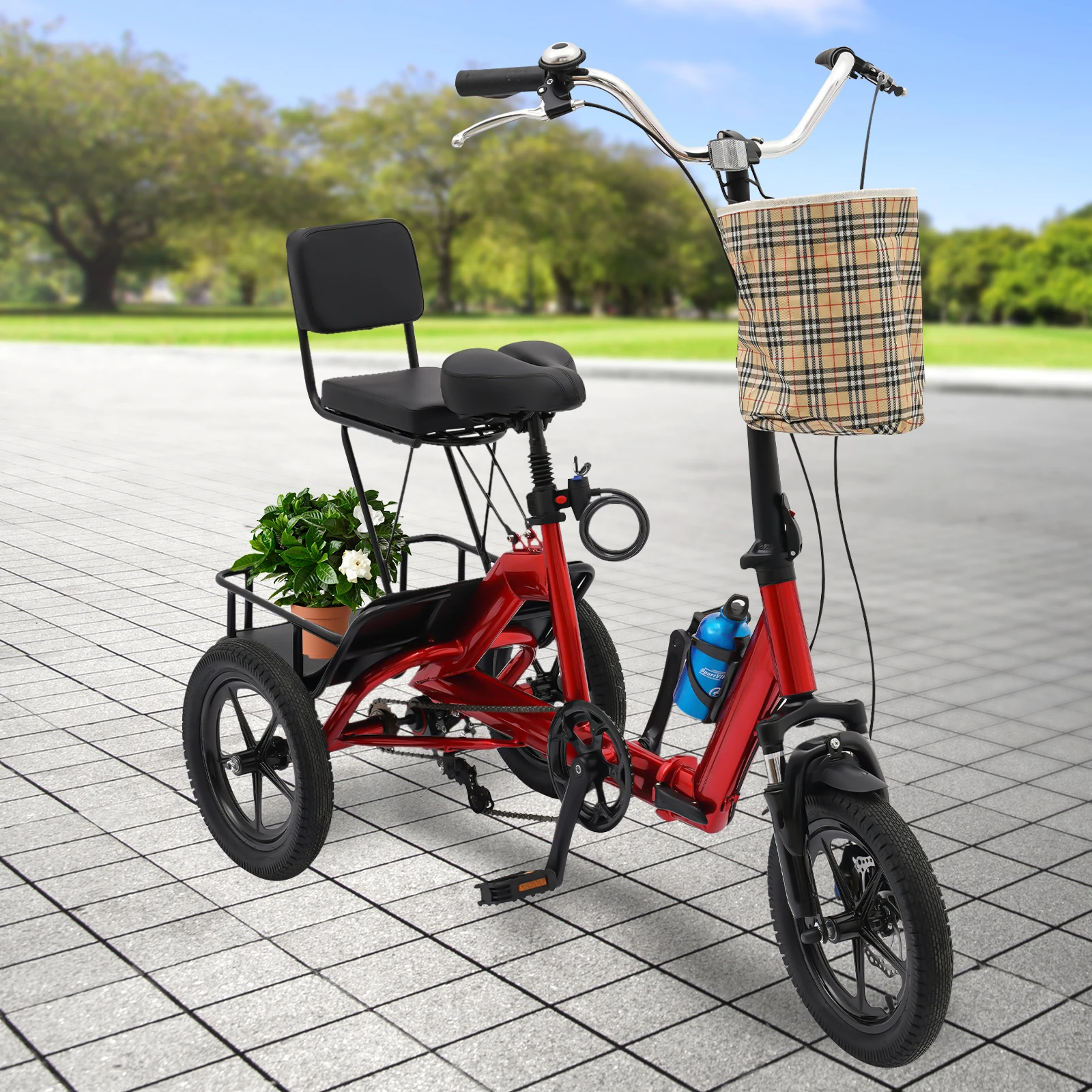 14-Inch-Portable-Foldable-Tricycle-With-Front-Back-Baskets-Comfortable ...