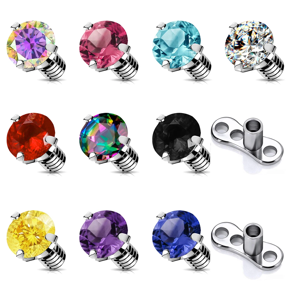 AOEDEJ-10-12-PCS-14G-Zircon-Dermal-Anchor-Piercing-Women-Colorful-Gem ...