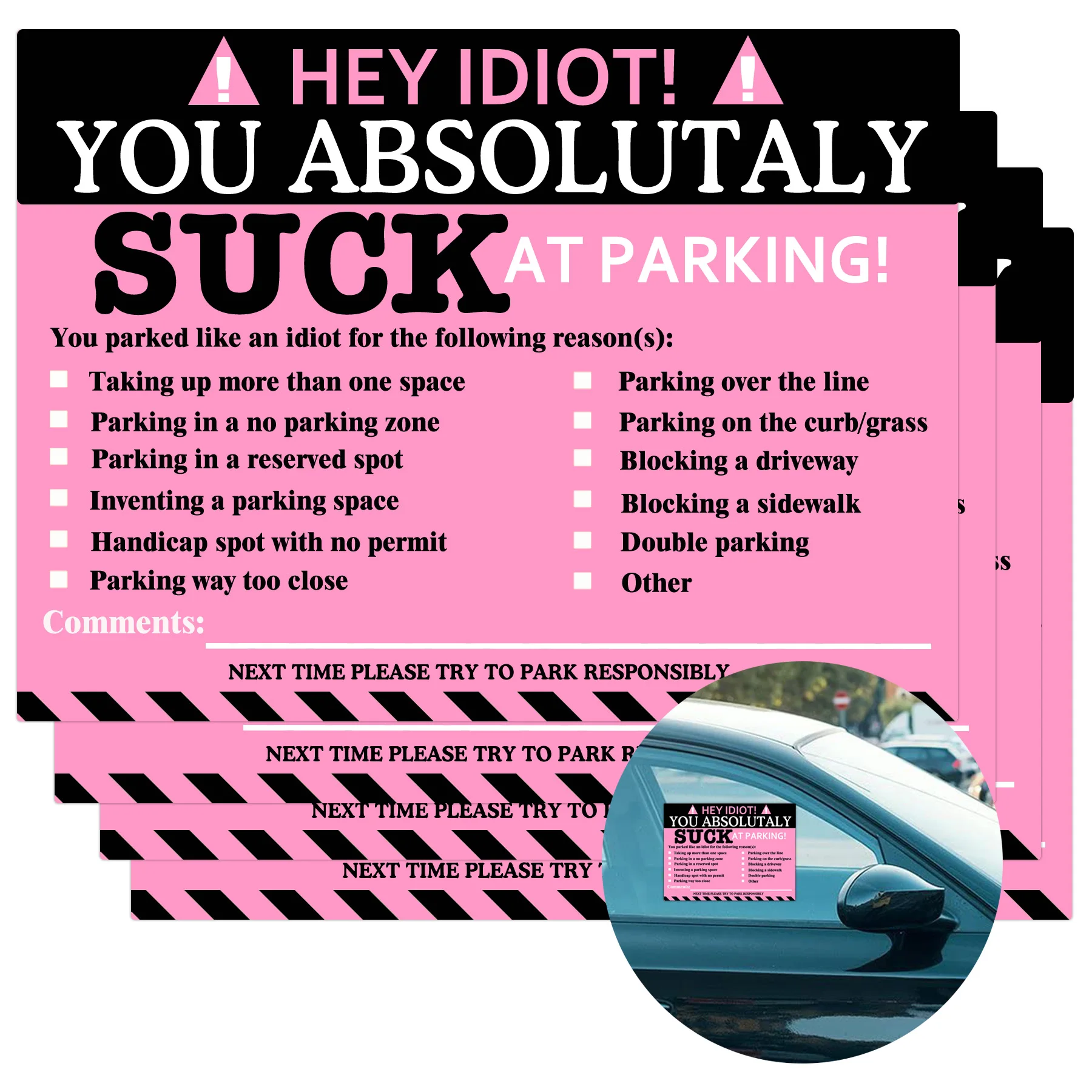 50-Pcs-Idiot-You-Suck-at-Parking-Business-Sticker-7-5X5-5-Inch-Parking ...