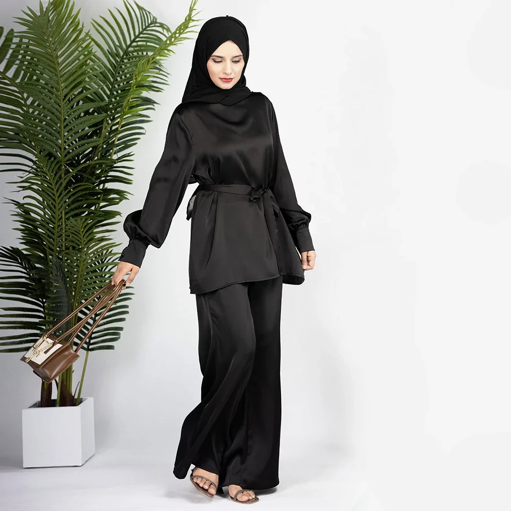 Eid Mubarak Muslim Women 2 Piece Set Long Sleeve Tops Wide Leg Pants ...