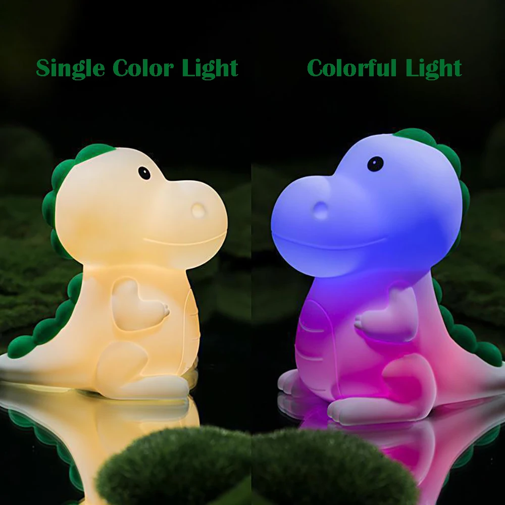 LED Night Light Cartoon Dinosaur Silicone Patting Lamp Colorful Lights ...